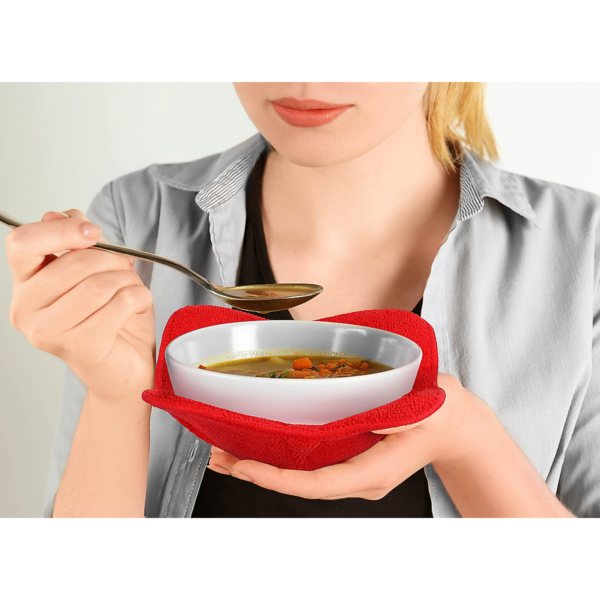 Majesty Trends Bowl Cozy Set of 4 Microfiber Huggers For Hot & Cold Bowls Microwave Safe Premium Quality Pot Holder This Heat Resistant Dishes Pads Can Use As Mittens (4 PCS)