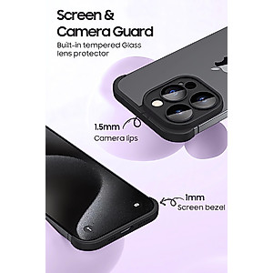 LEKEVO Frameless Fit for iPhone 15 Pro Max Bumper Case with Camera Lens Protector, Slim Soft TPU Shockproof Phone Cover, Minimalist Yet Protective Shell (Black)