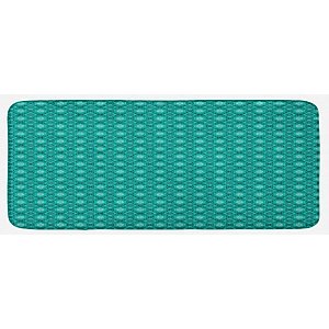 Ambesonne Vintage Kitchen Mat, Nostalgic Motif with Simple Floral Damask Curlicue, Plush Decorative Kitchen Mat with Non Slip Backing, 47" X 19", Seafoam Grey