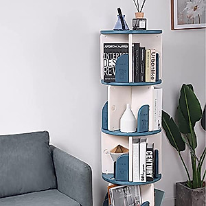 LANGYI 4-Layer Movable Rotating Bookshelf 360° Rotating Bookshelf Floor Storage Rack Home Office Learning Bookshelf