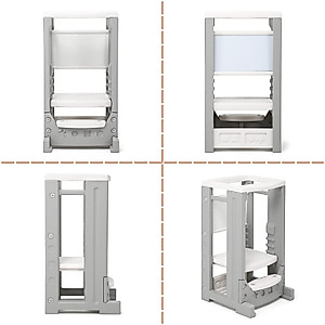 Toddler Tower - Toddler Standing Tower for Kitchen Counter & Sink, Kids Kitchen Step Stool Helper, Anti-tip Structure More Stable, with Dry Erase Board, Ages 18 Months to 5 Years (Grey)