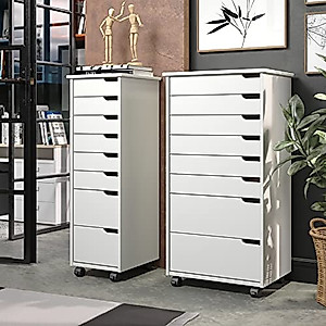 Adeptus Original Euro Roll Cart, Solid Wood, 6+2 Drawer Narrow Drawers Roll Carts, White