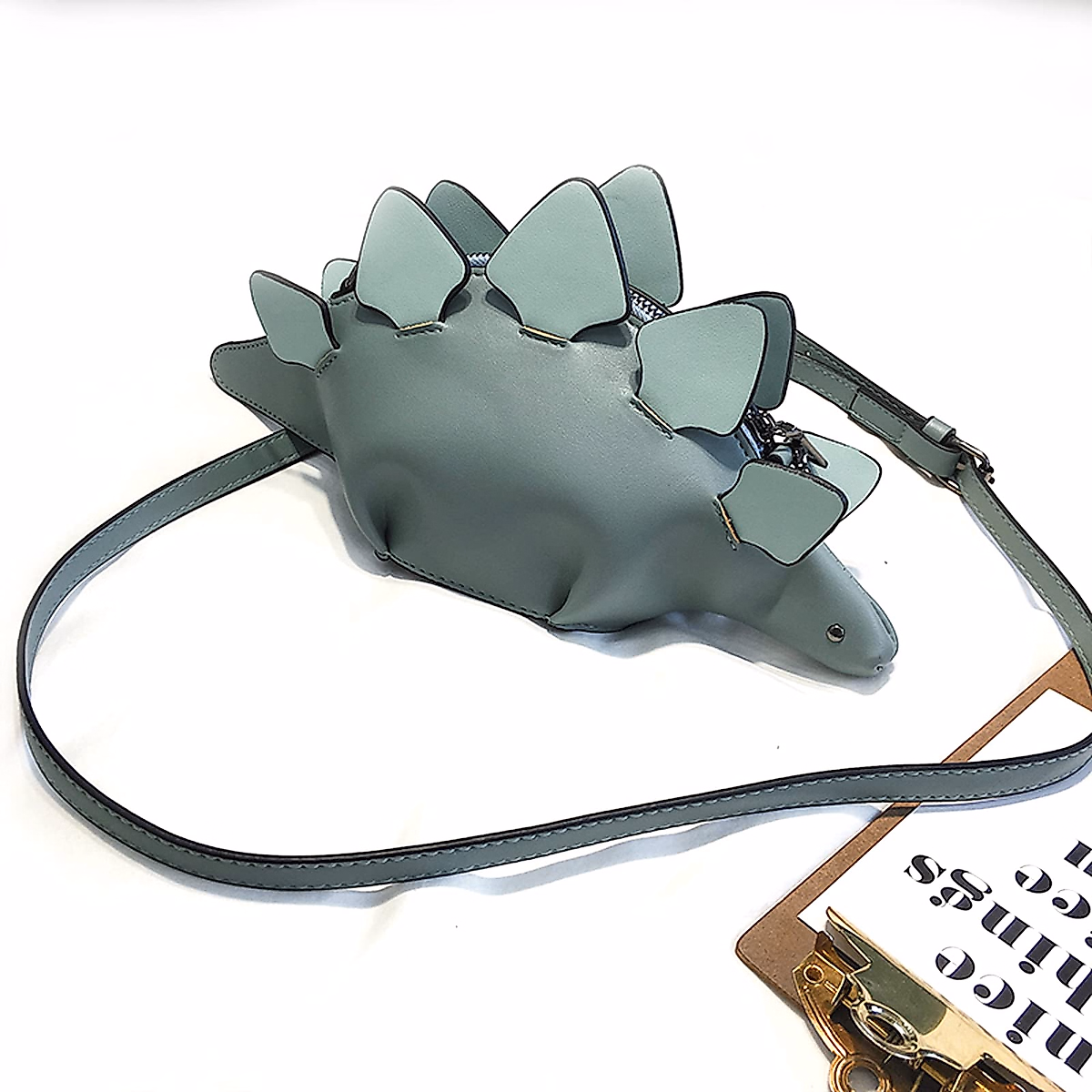Fozehlad Novelty Dinosaur Shoulder Cross Body Bag for Little Girl, PU Leather Rivet Messenger Handbag for women(PU,Grayish Blue)