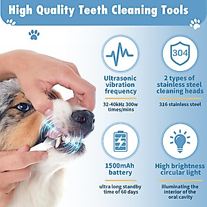 Plaque Remover for Teeth: Dog Teeth Cleaning Kit for Tartar Stains Removal Electric Pet Ultrasonic Tooth Cleaner with LED Light Finger Toothbrush Dental Care for Dog Cat 5 Modes (White)