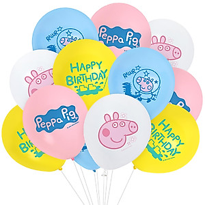 Treasures Gifted Peppa Pig Balloon - 12 Pack - 12in Latex Peppa Pig Party Balloons - Peppa Pig Party Decorations - Officially Licensed Peppa Pig Birthday Party Supplies - Peppa Pig Balloons