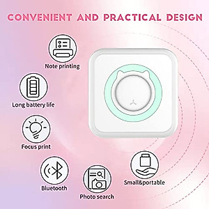 InstaProud - Portable Sticker Mini Printer, Mini C15 Pocket Thermal Printer,Wireless Bluetooth Photo Printer, Portable Label Sticker Printer for Photos Diaries Memos Study Notes(Blue-10 Paper Rolls)