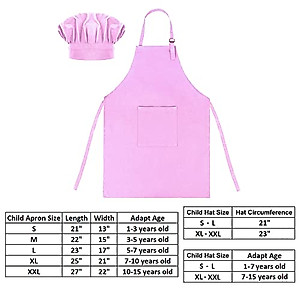 TopTie Kids Apron and Chef Hat Set, Adjustable Cotton Child Cooking Kitchen Apron, S-XXL-light pink-S