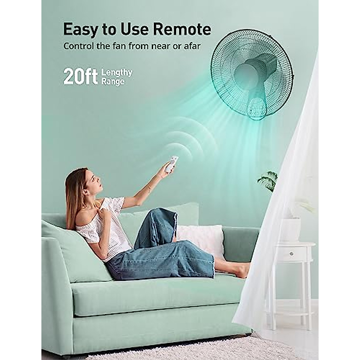 PARIS RHÔNE Wall Mount Fan with Remote,16 Inch Wall Fan with 5 Blades, 5 Speeds, 8 Hour Timer, 90° Oscillating Quiet Wall Fan with Remote for Home Office Bedroom Living Room Garage