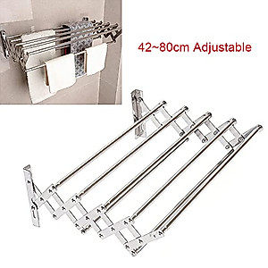 Headery Foldable Stainless Steel Wall Drying Rack Clothing for Laundry,Multifunctional Shelf Towel Storage Rack with Accordion Retractable for Laundry/Bathroom (Silver)