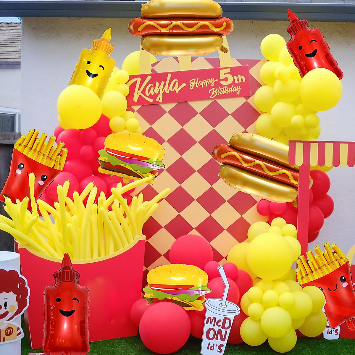 10Pcs BBQ Party Balloons,Food Themed Foil Balloons Hot Dog Hamburger Ketchup French fries Mustard Bottle for Picnic Snacks Baby Shower Birthday Party Decorations Supplies