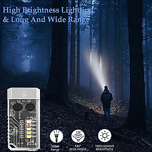 Hisim Mini Powerful Keychain Bright 1000 Lumens EDC Flashlight with 14 Lighting Modes, 365NM UV Light COB Side Light IPX4 Pocket Tail Magnet Buzzer Alarm Rechargeable Flashlight White