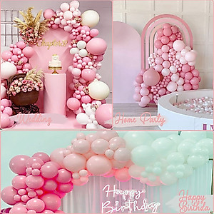 SCMDOTI Pink Balloon Garland Arch Kit, Double Stuffed Rose Pink Balloons and Nude White Balloons,Pastel Hot Pink balloons Garland for Girls Birthday Baby Shower Princess Theme Party Decorations