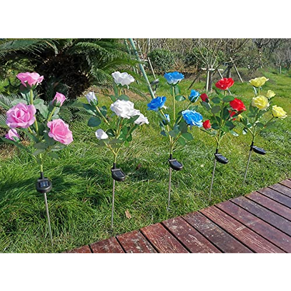 Red 2 Pack, Solar Garden Lights Decorative, 10 Rose Lights Flowers LED for Garden Yard Patio Pathway Lighting, Decorative Flower lamp, Rainproof(Red)