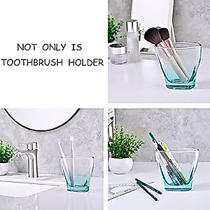 Rzoeox Bathroom Accessory Set, Lead-Free Glass 5-Piece Bath Ensemble Gift Includes Soap Dispenser,Toothbrush Holder, Tumbler, Soap Dish for Home, Office, Superior Hotel, Gradient Lake Green