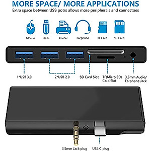 Surface Go/Surface Go2/Surface Go3 Hub, 6-in-2 USB C Surface Go/Go 2/Go3 Docking Station with USB 3.0+2 USB2.0 Ports, 3.5mm Earphones Jack,SD/TF Card Reader(Surface Go Adapter)