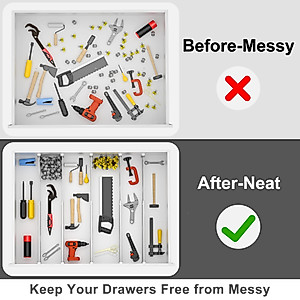 HiYZ Expandable Drawer Dividers - 12.6-22.8'' Adjustable Drawer Divider Organizers for Kitchen Utensils, Drawer Separators in Bedroom, Dresser, Office, Bathroom, Fridge, 3 Pack Long Dividers-Gray