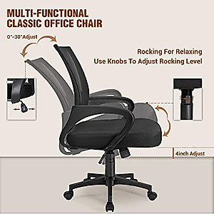 Furmax Office Chair Ergonomic Desk Chair Mesh Computer Chair, Mid Back Swivel Task Chair Executive Chair with Lumbar Support and Armrests (Black)