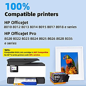 Compatible 910 Ink Cartridge Replacement for HP 910 Ink Cartridges Work with HP OfficeJet Pro 8025e 8020 8035 8023 8028e Printer, HP Officejet 8012 8022 8010 8015 Printer 4 Pack