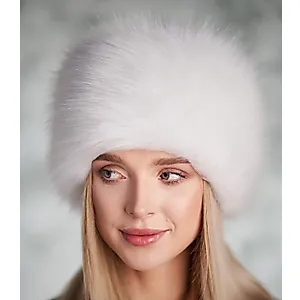 Futrzane Classic Cossack Hat - Faux Fur Hats for Women - Warm Furry Russian Hat (M, White Classic)