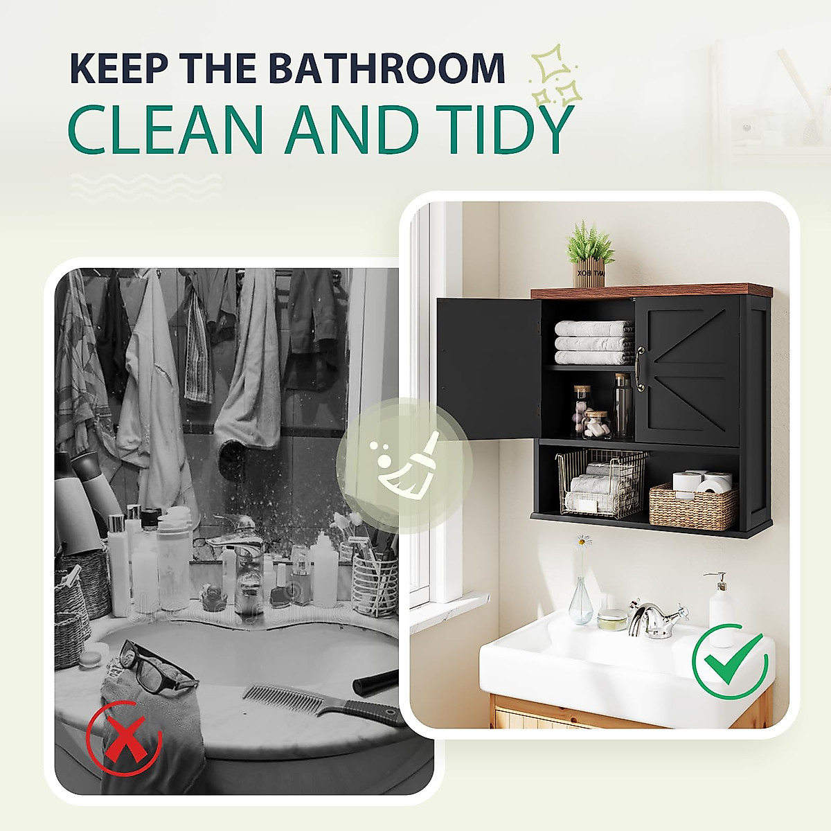 Smuxee Farmhouse Bathroom Cabinet Wall Mounted, Black Bathroom Medicine Cabinet with Adjustable Shelf, Bathroom Cabinet for Bathroom, Living Room, Laundry Room