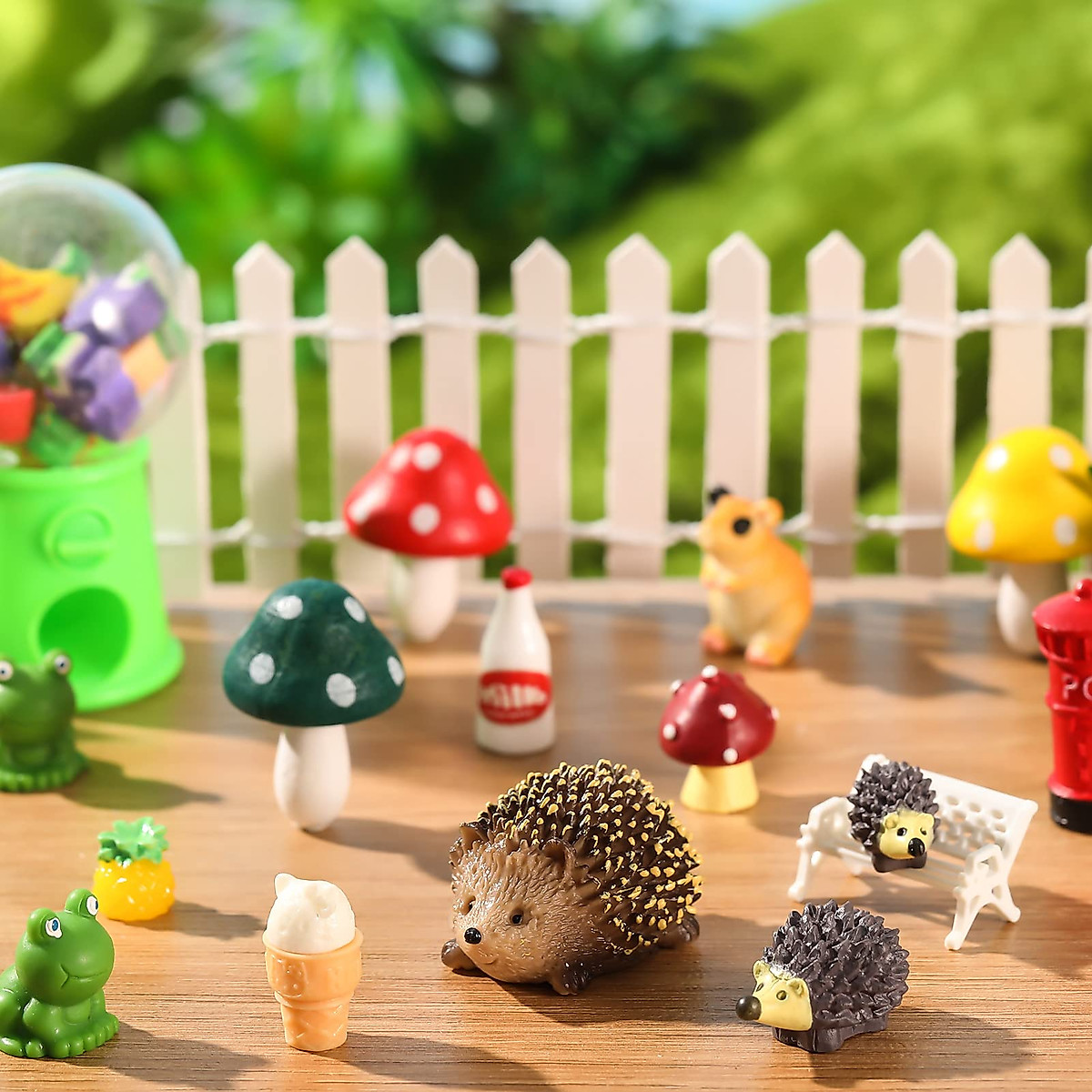 13 Pieces Miniature Fairy Garden Accessories Resin Mini Hedgehogs and Mushroom Garden Accessories Fairy Outdoor Garden Animals Figurines for Fairy Garden Micro Landscape Plant Pots Bonsai Craft Decor