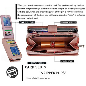 MODOS LOGICOS Crossbody Bag for Samsung Galaxy Note 9 6.4", [Shoulder Wrist Straps] [Zipper Storage] [11 RFID Card Slots 3 ID Window] PU Leather Purse with Removable Inner Magnetic TPU Case - RoseGold