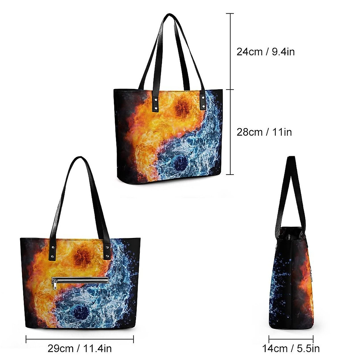 Womens Handbag Yin Yang Symbol Leather Tote Bag Top Handle Satchel Bags For Lady