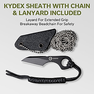 CIVIVI Gramis Mini Fixed Blade Neck Knife for EDC, Swedish 14C28N Steel, With Kydex Sheath with Chain and Lanyard C23004-1