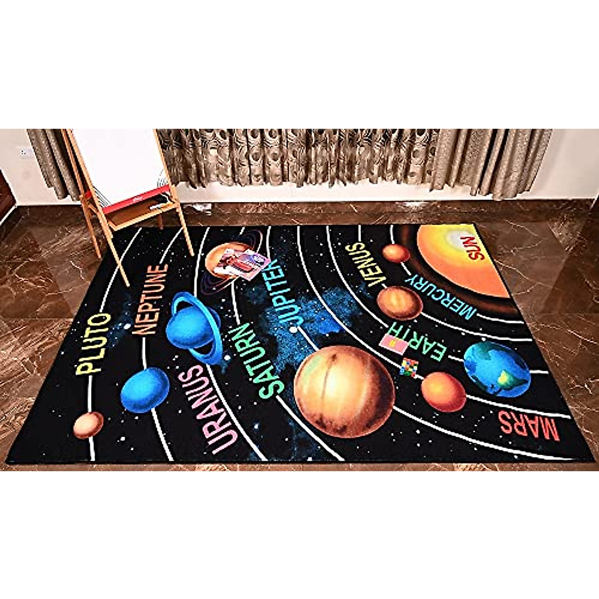 Furnish my Place 761 Solar System HD 4'4"x6'9" Area Rug Solar System for Playroom | Bedroom & Classroom | Washable Floor Mat | Contemporary Design | Multicolor
