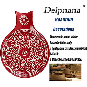 Ceramic Spoon Rest, Cooking Spoon Holder for Kitchen Counter/Stove Top/Dining Table Modern Farmhouse Decorative, Large (Red)