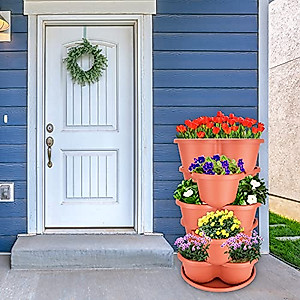 RooTrimmer Stackable Planter, Vertical Garden Planter, Strawberry Planter, Indoor/Outdoor Planters, 5 Tier Garden Tower, Herb Planter for Growing Vegetables and Succulents (Bick Red)