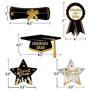 Graduation Hanging Swirl Banner Decorations, Black Gold Silver Star Banner Garland party Supplies for Class of 2023