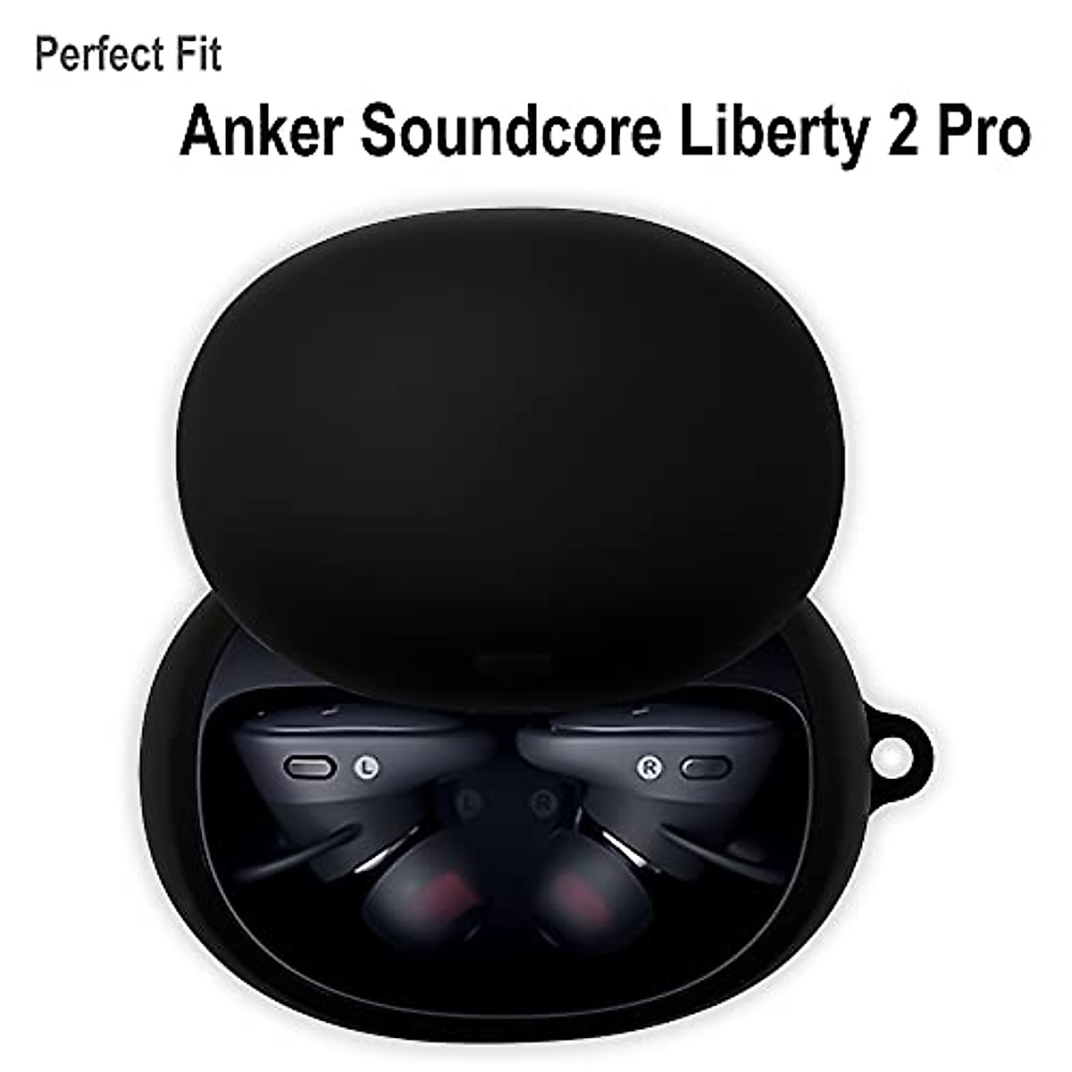 Geiomoo Silicone Carrying Case Compatible with Anker Soundcore Liberty 2 Pro, Portable Scratch Shock Resistant Cover with Carabiner (Black)