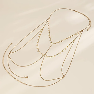 Missgrace Dainty Boho Sexy Body Chain Jewelry Silver Gold Gold Sequins Body Jewelry Layered Bikini Belly Bra Waist Chain Body Jewelry Accessories Party Prom for Women (Gold)