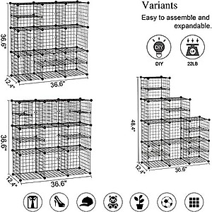 C&AHOME Wire Cube Storage, Wire Grids Organizer Unit with Large and Small Dividers, Metal C Grids Shelving, Storage Bins, Ideal for Closet Cabinet, Bedroom, Living Room, Office, Dormitory, Black