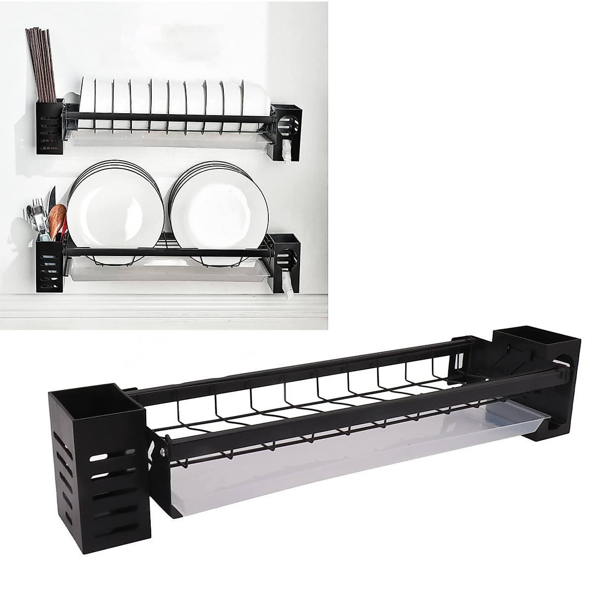 Flatware Drainage Rack, Neat Keeping Decorative Wall Mounted Simple Installation Rust Proof Iron Plastic Tableware Drainage Holder for Kitchen (Bowl Holder Chopsticks Holder Spoon Holder)