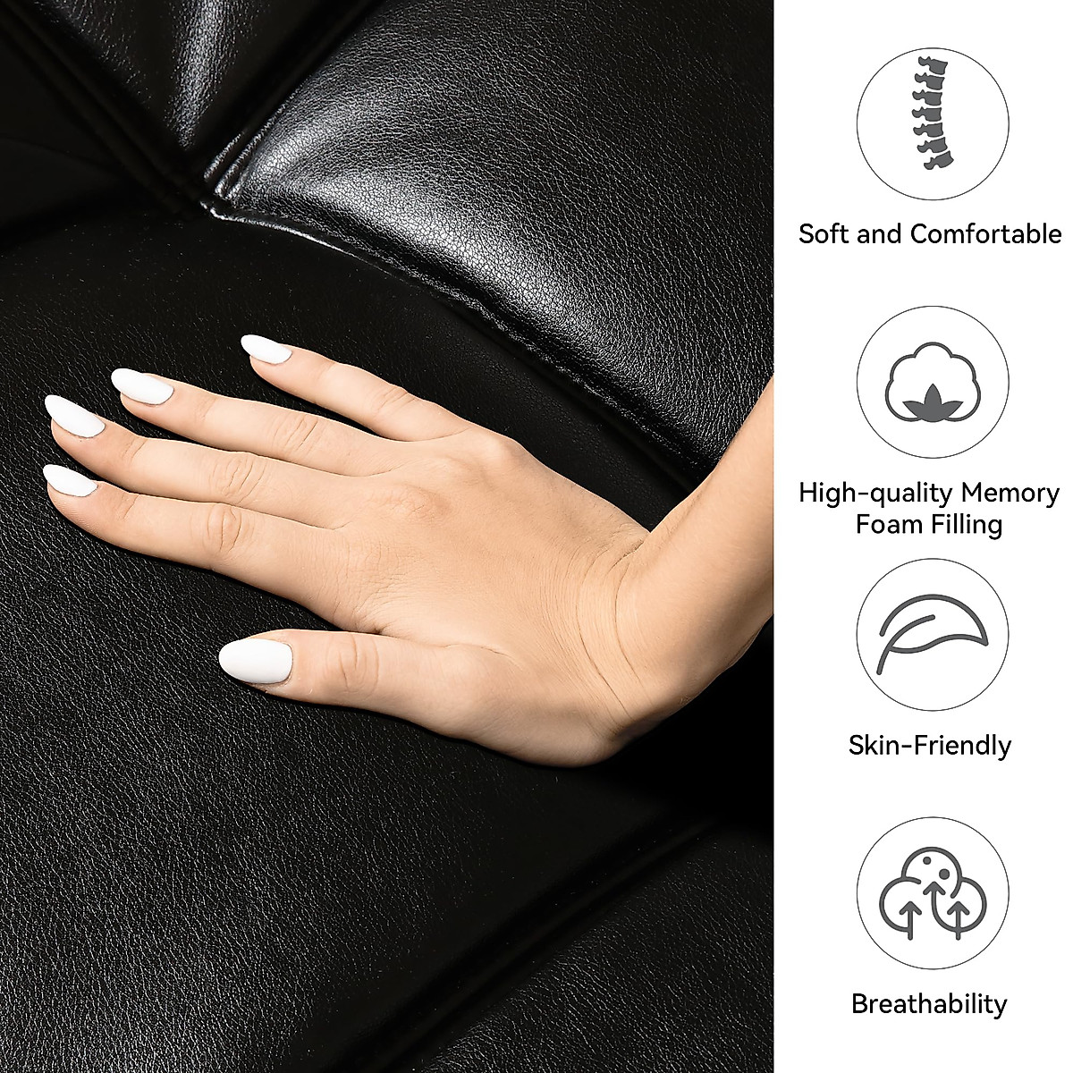 AMICLIBER Memory Foam Faux Leather Futon Sofa Bed Couch,Convertible Futon Sofa Couch,Loveseat Sleeper Sofa Bed,Small Splitback Modern Sofa Bed for Living Room,Office,Apartment,Bright Black