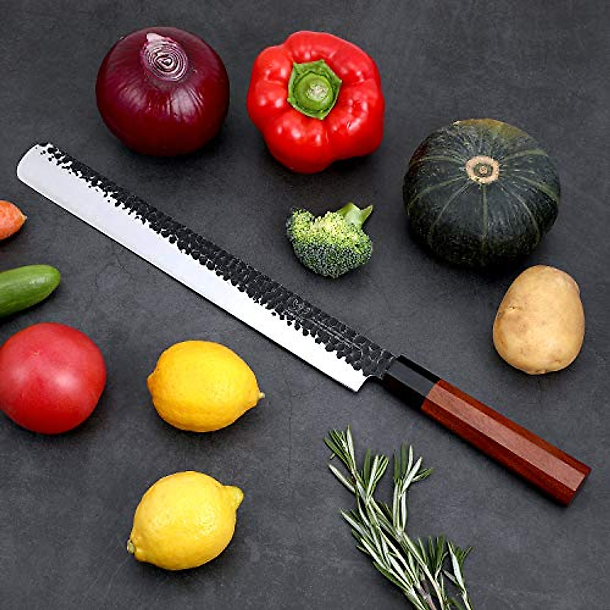 FAMCÜTE 12 Inch Slicing Carving Knife, 3 Layer 9CR18MOV Clad Steel w/octagon Handle brisket knife for Home Kitchen and Restaurant Slicing Brisket Turkey Meat