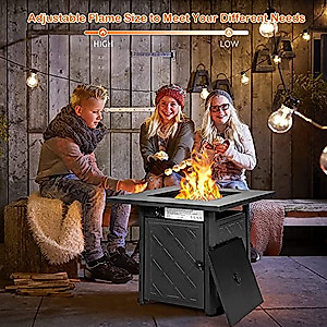 Renatone 28” Outdoor Fire Pit Table, 50,000 BTU Auto-Ignition Propane Fire Pit Table w/ Lid, CSA Certification, 2-in-1 Gas Firepit Table for Patio, Garden, Black