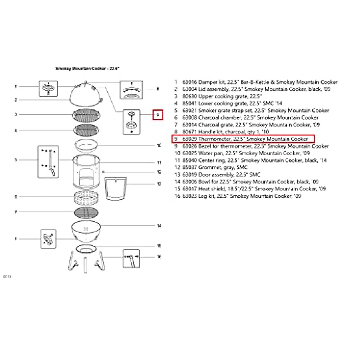 Weber 63029 Temperature Gauge for 22.5" Smokey Mountain Cooker
