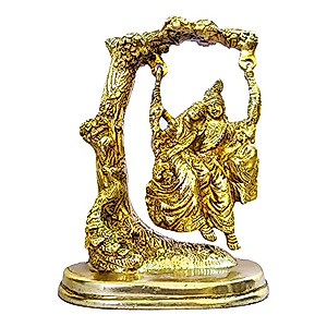 GURU JEE™ Radha Krishan Ji Ki Murti Brass Statue Radha Krishna Idol On Jhula Swing for Gifts Showpiece Pooja Mandir Temple