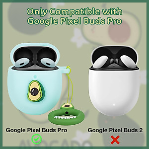 Newseego for Google Pixel Buds Pro(2022) Case, Cute 3D Funny Protective Cover Soft Silicone Cartoon Anti-Lost Shockproof Case with Ring Buckle Keychain Design-Avocado