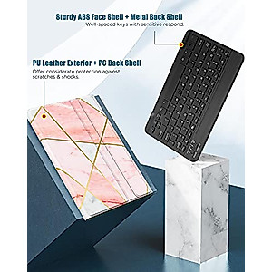 MoKo Keyboard Case Fits All-New Kindle Fire HD 10 & 10 Plus Tablet (11th Generation, 2021 Release) 10.1",PU Tablet Cover Shell Case with Removable Wireless Bluetooth Keyboard, Marble Pink