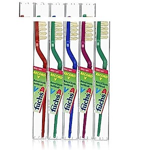 Fuchs Brushes Toothbrushes Pure Natural Boar Bristle Record V Adult Soft, (Pack of 5) - "Colors may vary"