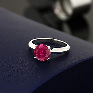 Gem Stone King 925 Sterling Silver Round 7MM Gemstone Birthstone Solitaire Engagement Ring | Wedding Engagement Anniversary Promise Ring For Women