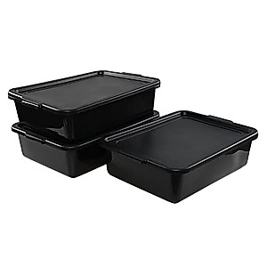 Buyitt 3-Pack Commercial Bus Box with Lid, Plastic Utility Bus Tubs, Black, F