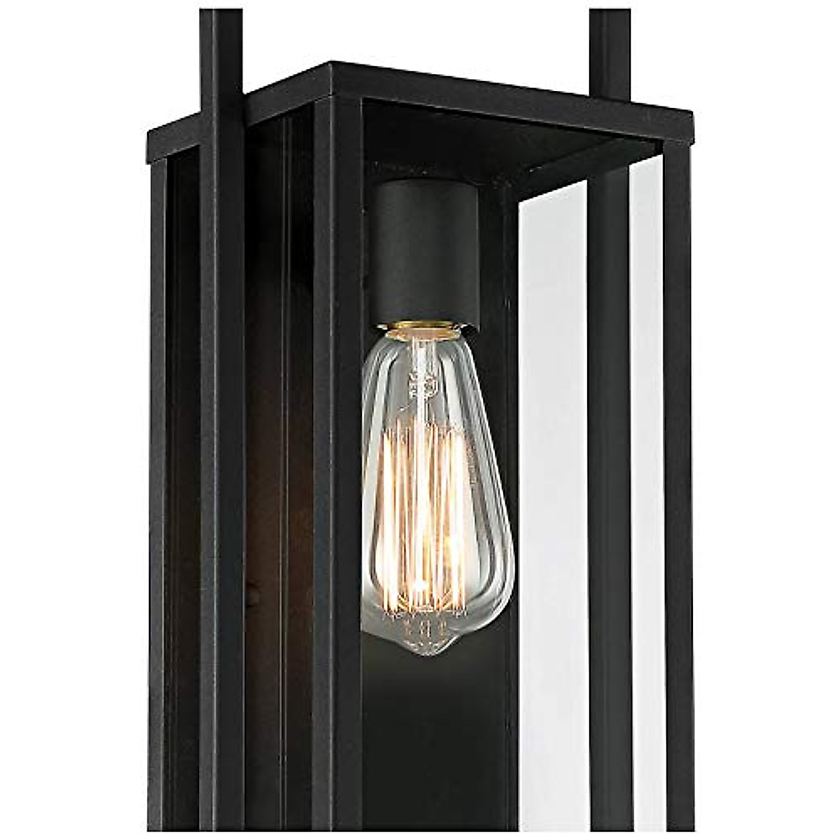 Possini Euro Design Jericho Modern Industrial Outdoor Wall Light Fixture Textured Black Metal 19" Clear Glass Panel for Exterior House Porch Patio Outside Deck Garage Yard Front Door Garden Home