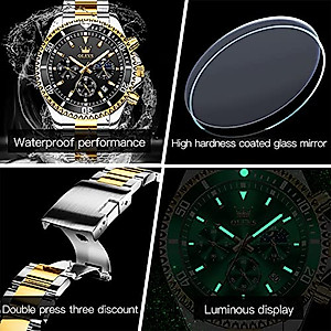 OLEVS Black Gold Watches for Men Classic with Date Business Dress Chronograph Big Face Reloj para Hombre Waterproof Luminous Mens Wrist Watch Analog Party Fashion Stainless Steel Man Watch