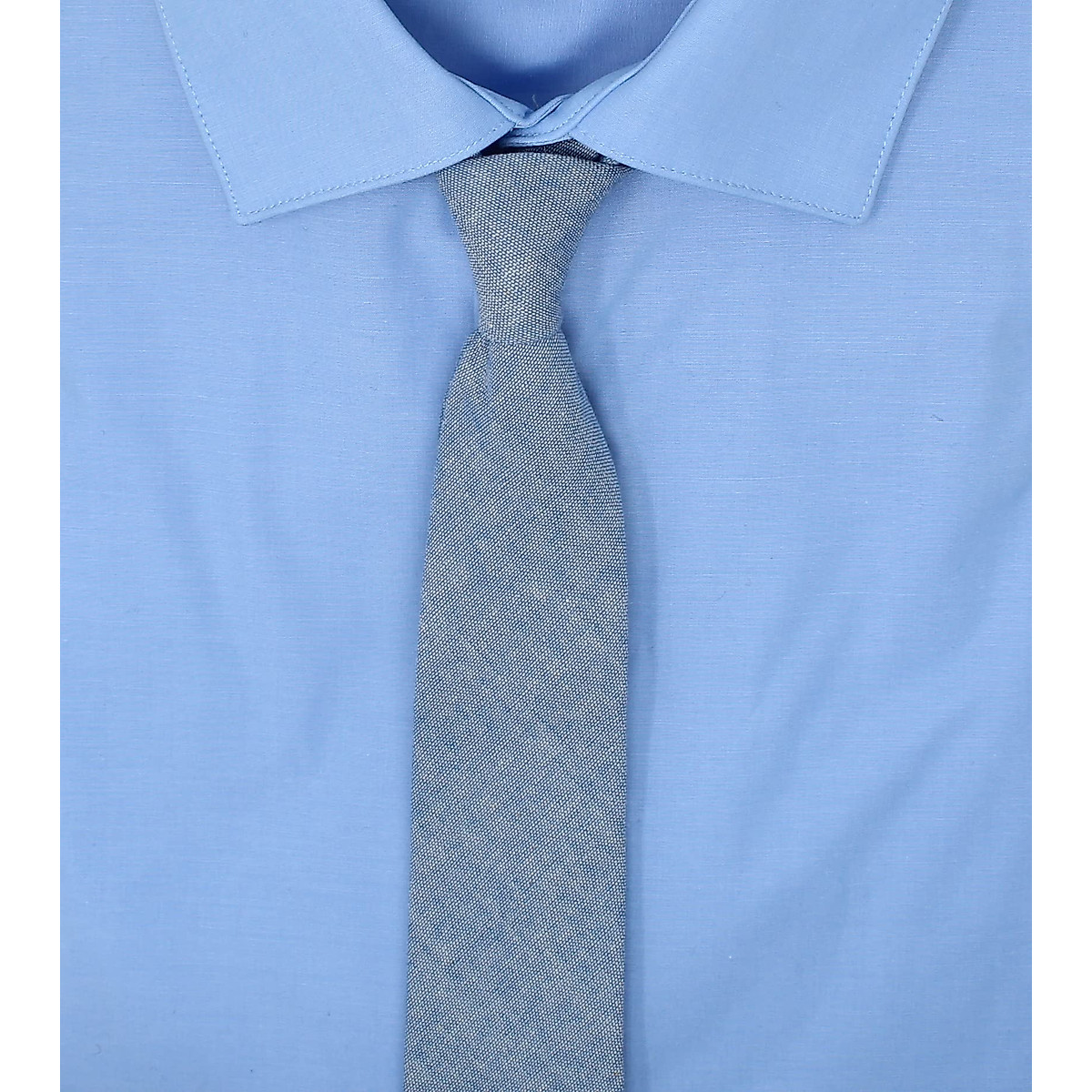 Proper Materials Men's Chambray Cotton Skinny Necktie Tie - Light Blue