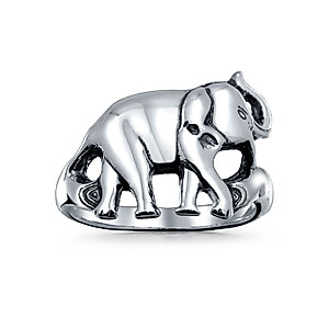 Good Luck Trunk Up Zoo Animal Elephant Ring For Women For Teen Oxidized .925 Sterling Silver
